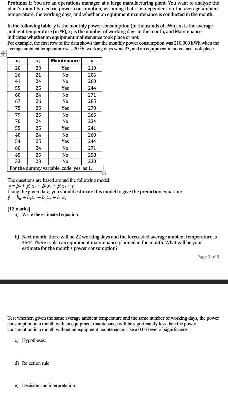 Solved Problem 1: You are an operations manager at a large | Chegg.com
