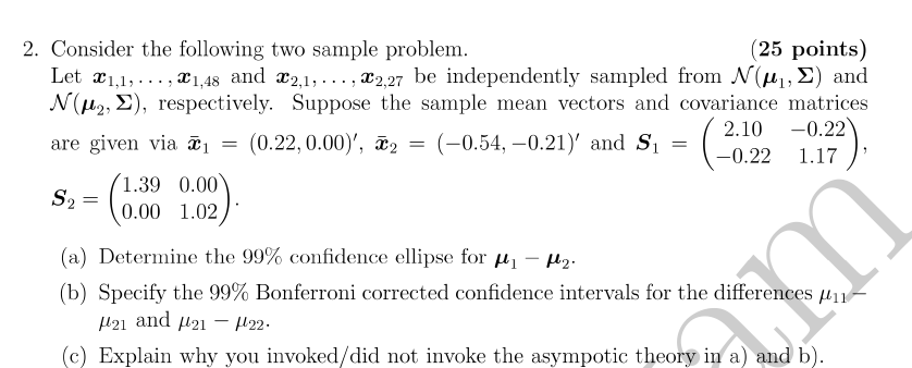 2. Consider the following two sample problem. (25 | Chegg.com