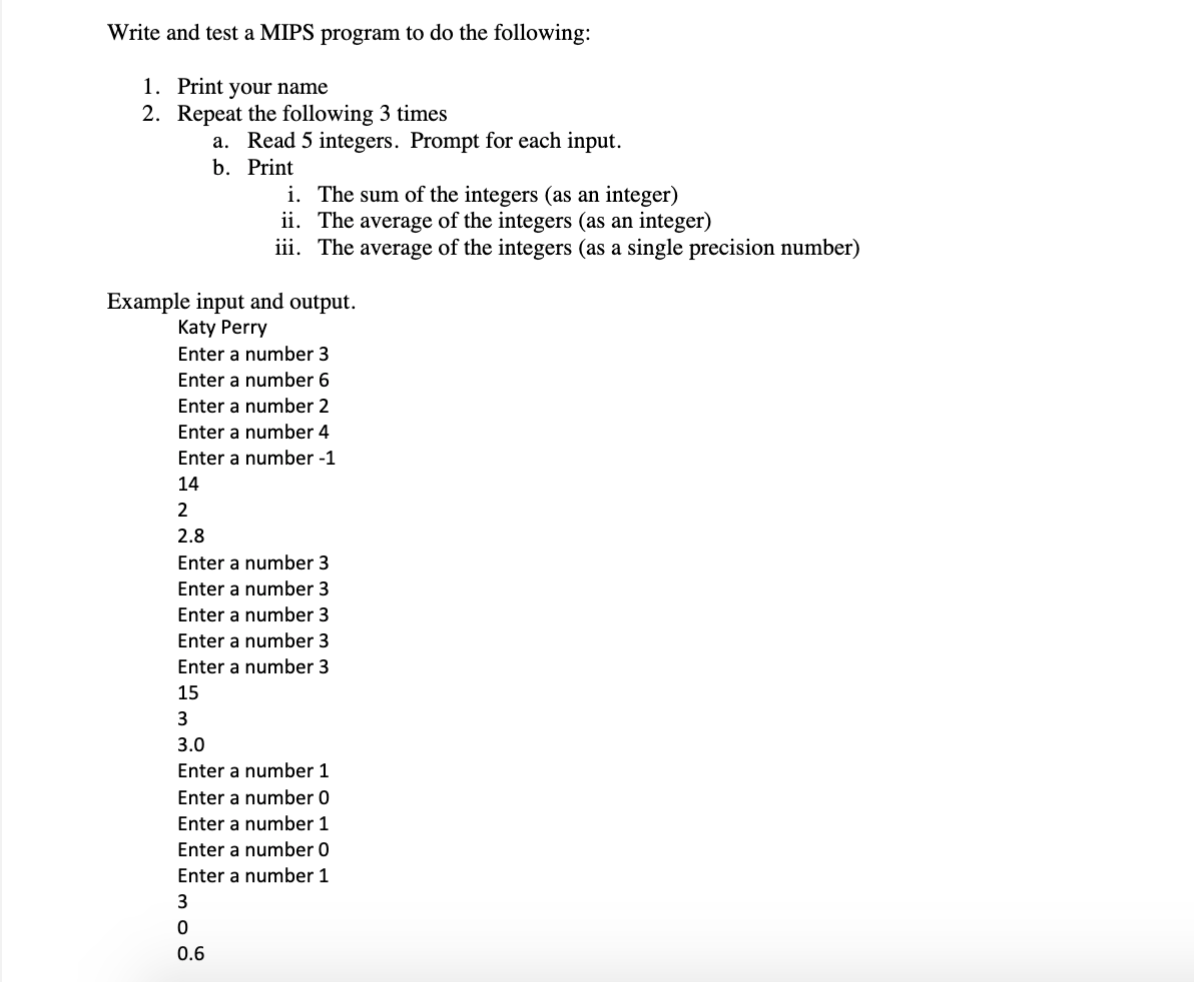 Solved Write and test a MIPS program to do the following: 1. | Chegg.com