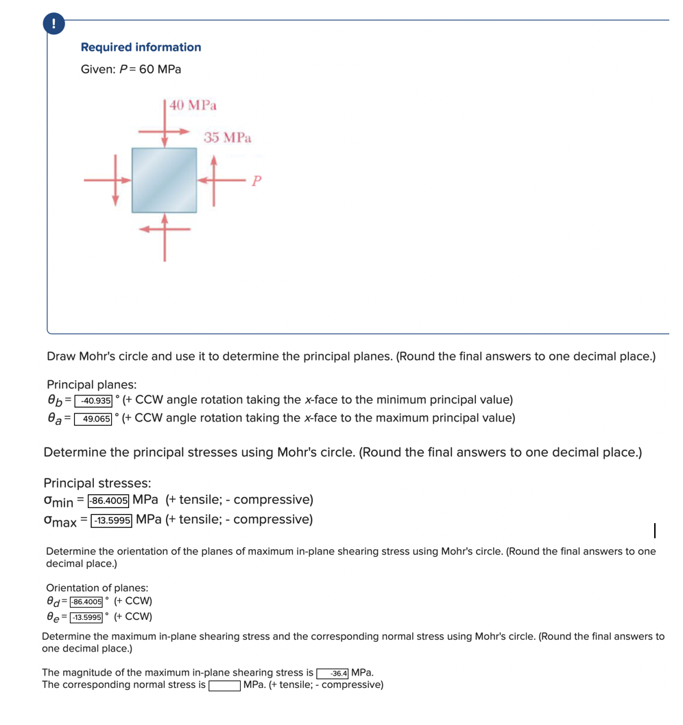 Solved Required information Given: P= 60 MPa 40 MPa 35 MPa P | Chegg.com