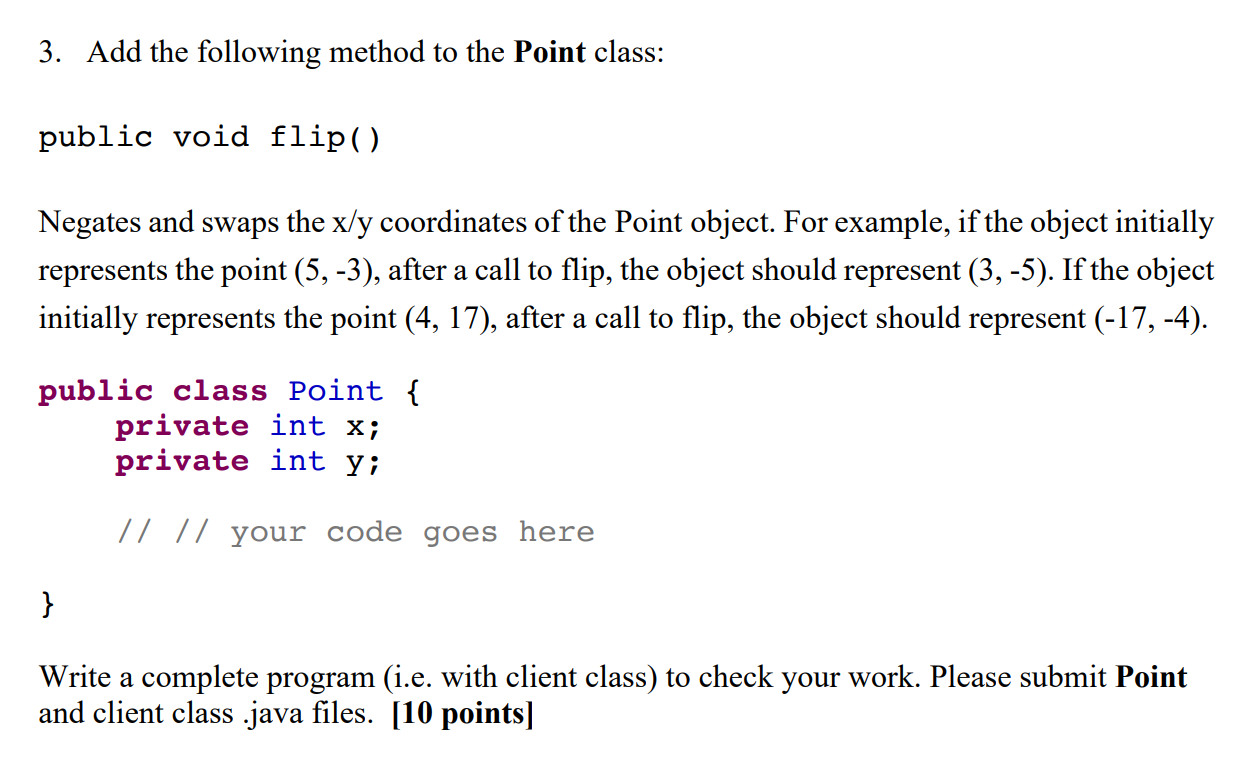 Solved 3. Add the following method to the Point class: | Chegg.com