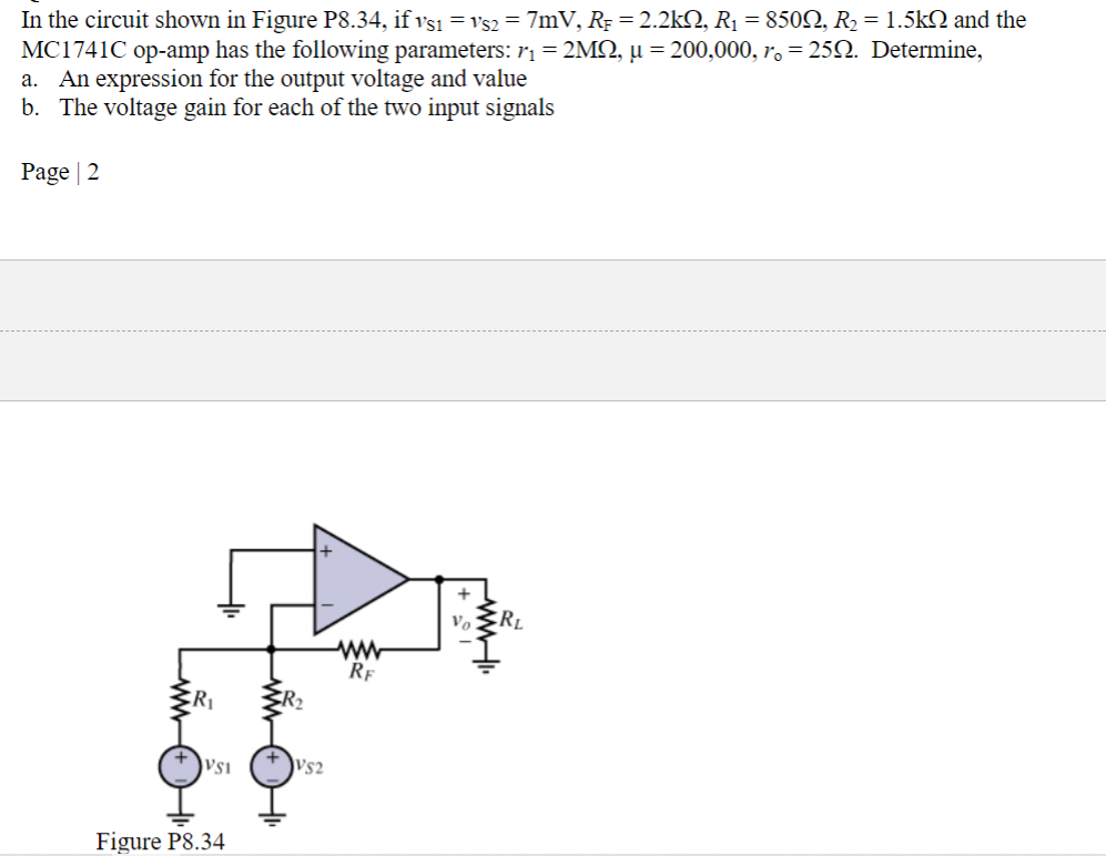 [Solved]: In the circuit shown in Figure P8.34, if vS1=vS2=