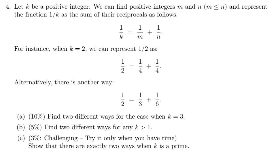 Solved 4. Let k be a positive integer. We can find positive | Chegg.com