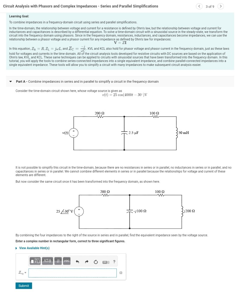 Solved Circuit Analysis with Phasors and Complex Impedances | Chegg.com