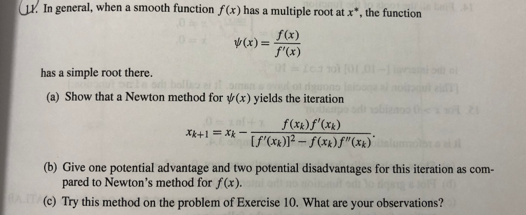 Solved (11. In general, when a smooth function f(x) has a | Chegg.com