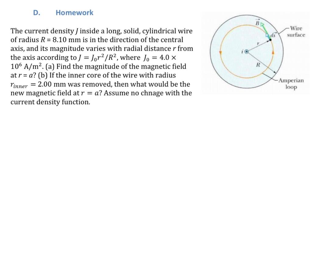 Solved D. Homework B Wire surface ds R The current density J | Chegg.com