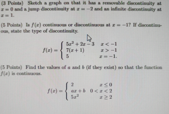 Solved (3 Points) Sketch a graph on that it has a removable | Chegg.com