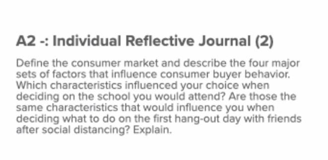 Solved A2 -- Individual Reflective Journal (2) Define the | Chegg.com