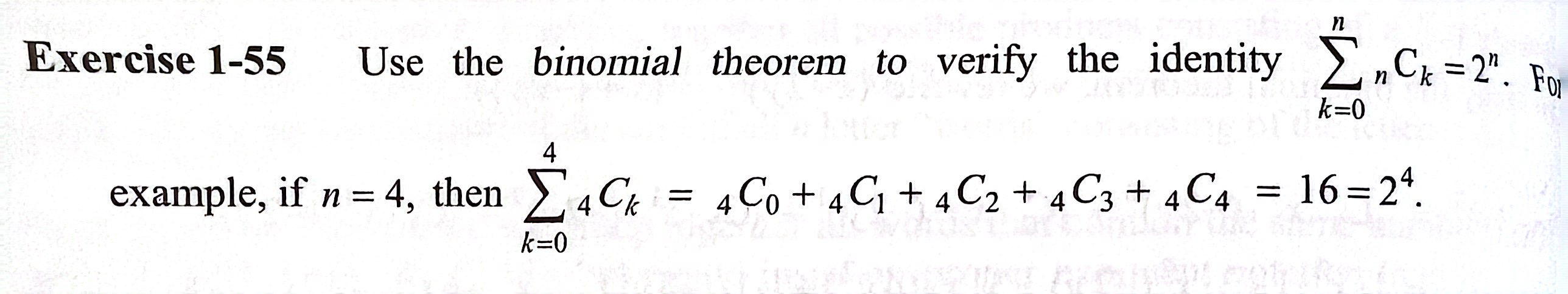 Solved Exercise 1-55 Use the binomial theorem to verify the | Chegg.com