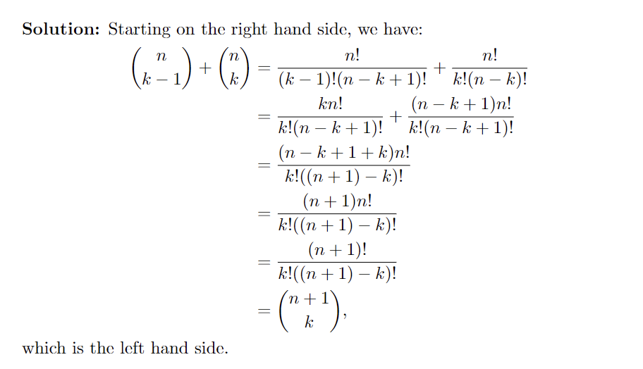 Solved (n+1k)=(nk−1)+(nk)Solution: Starting on the right | Chegg.com