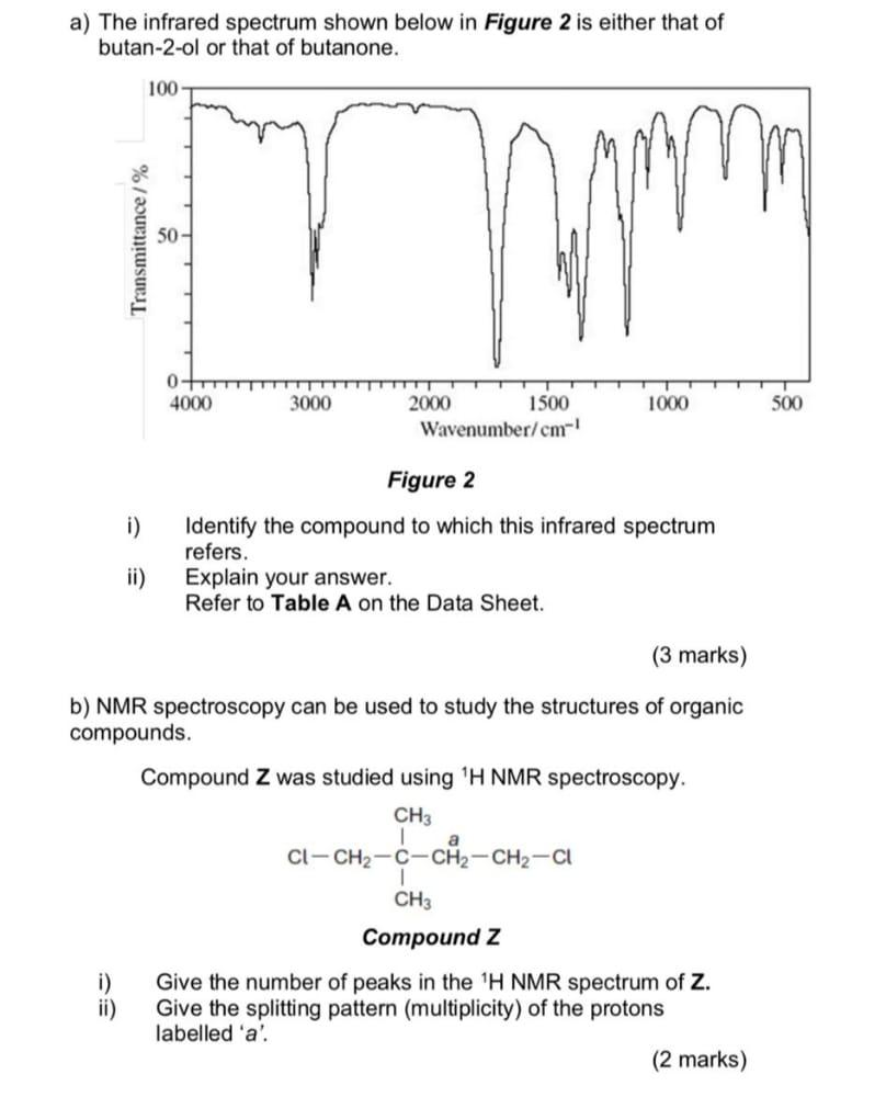 Solved a) The infrared spectrum shown below in Figure 2 is | Chegg.com