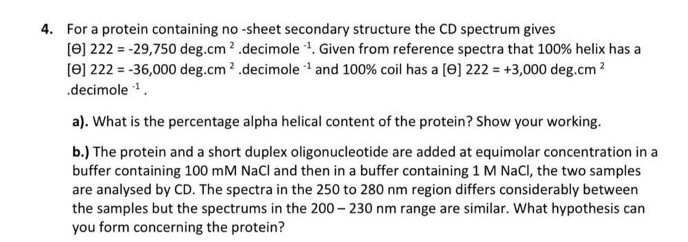 4. For a protein containing no-sheet secondary | Chegg.com