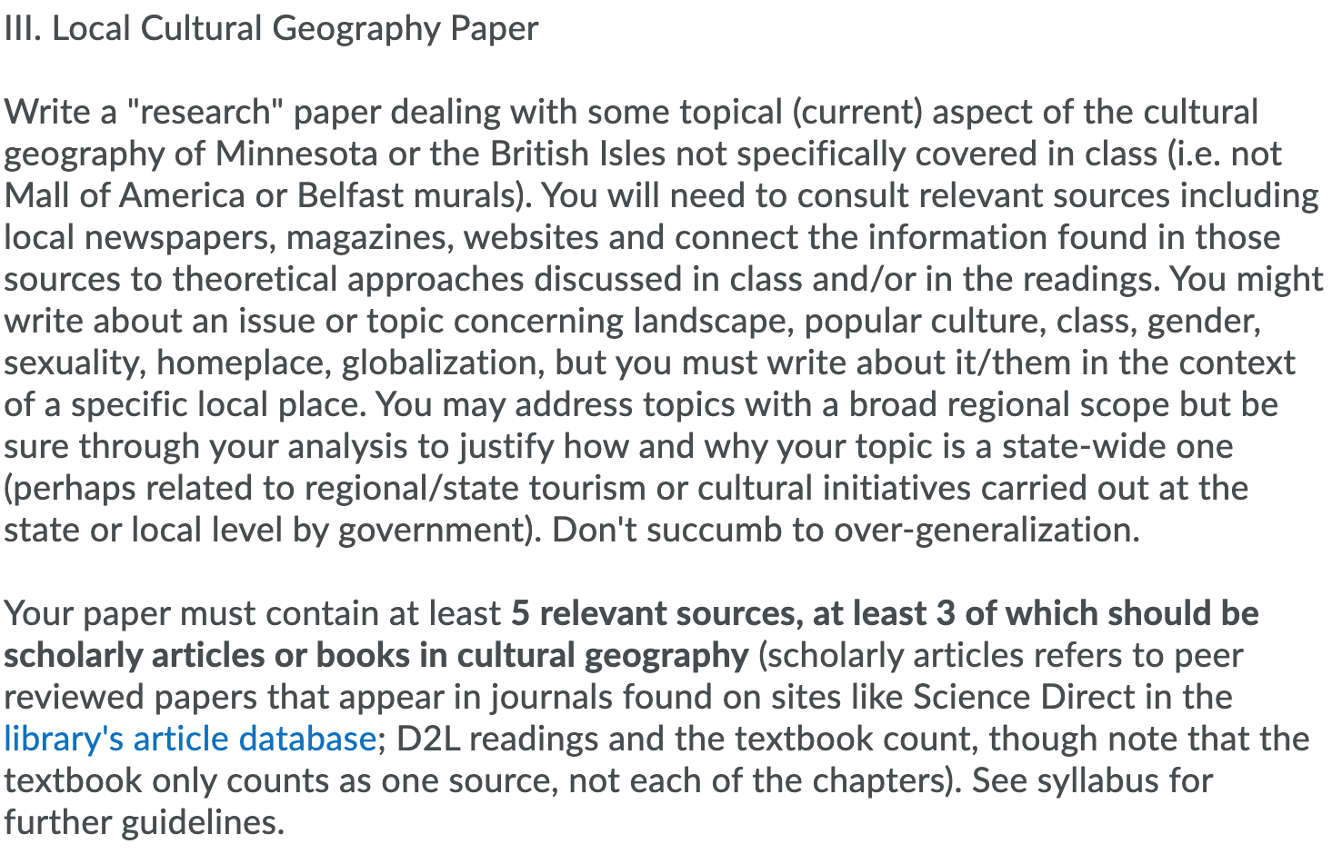 Solved III. Local Cultural Geography Paper Write a | Chegg.com