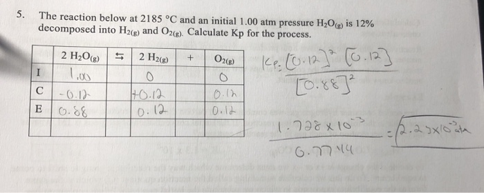 Solved 5. The reaction below at 2185 °C and an initial 1.00 | Chegg.com