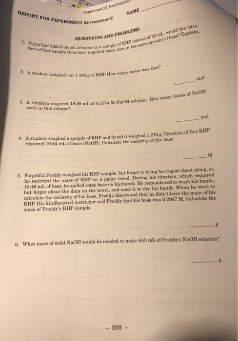 Solved REPORT FOR EXPERIMENT 22. NAME 22 (continued) | Chegg.com