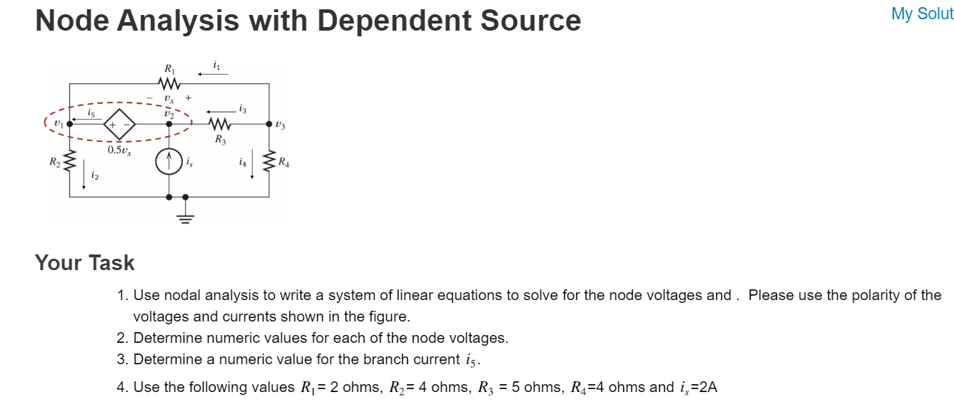 Solved Node Analysis with Dependent Source My Solut Your | Chegg.com
