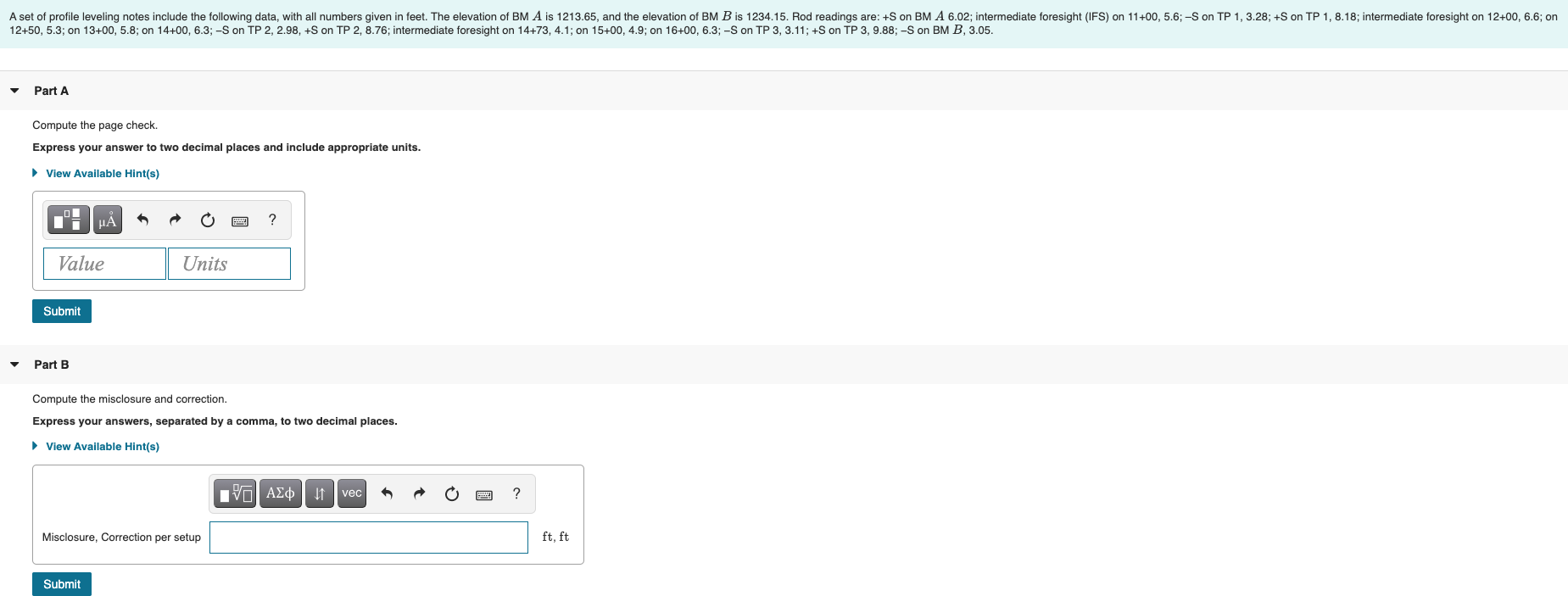 Solved A set of profile leveling notes include the following | Chegg.com