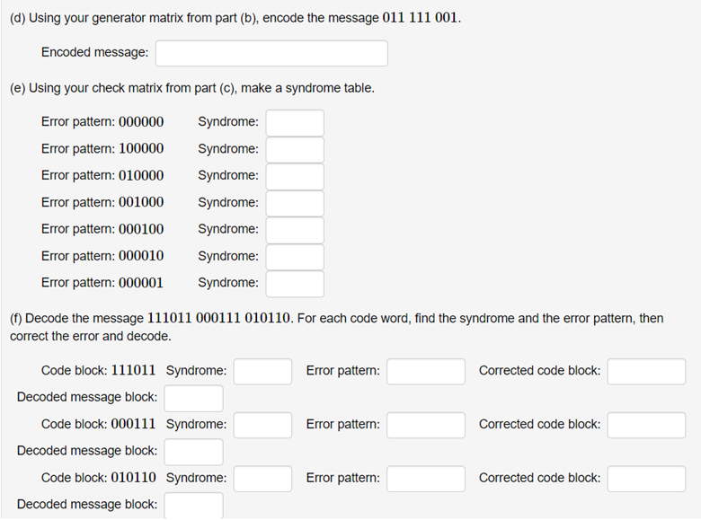 Solved Consider the linear code C = {000000, 000111, 011001, | Chegg.com