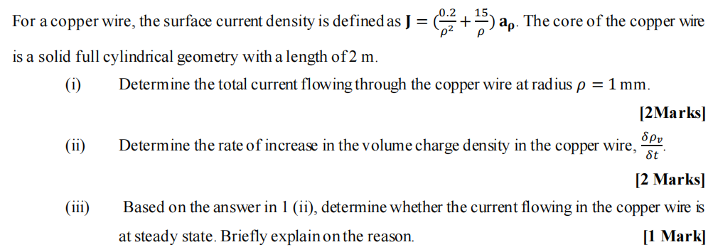 Solved 15 = p4 For a copper wire, the surface current | Chegg.com