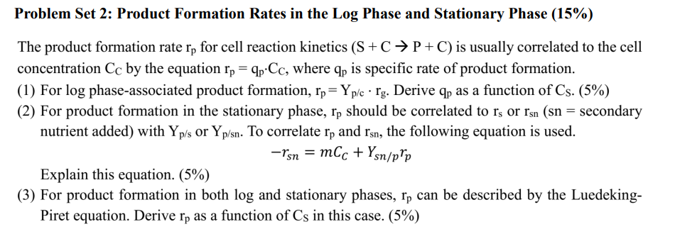 Problem Set 2: Product Formation Rates in the Log | Chegg.com