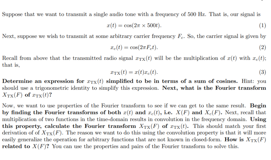 Solved x(t)=cos(2π×500t). Next, suppose we wish to transmit | Chegg.com