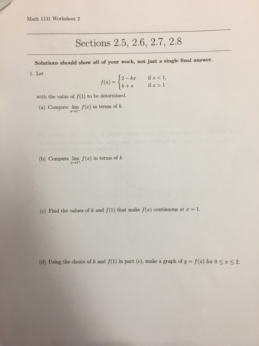 Solved Math 1131 Worksheet 2 Sections 2.5, 2.6, 2.7, 2.8 | Chegg.com