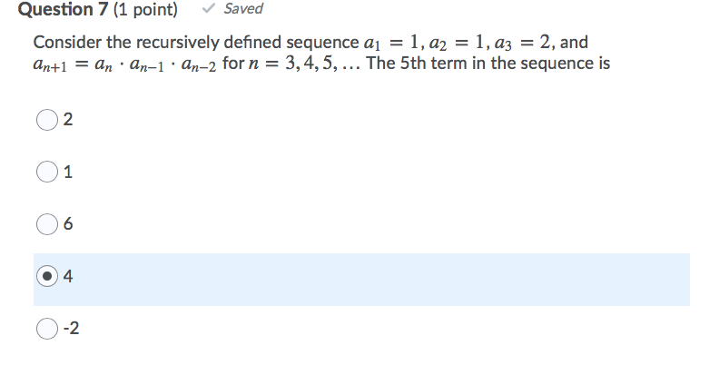 Solved Question 7 (1 point) Saved Consider the recursively | Chegg.com