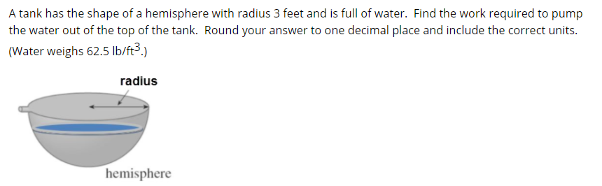 Solved A tank has the shape of a hemisphere with radius 3 | Chegg.com