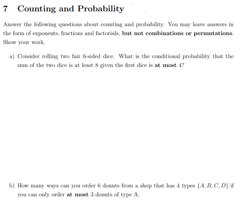 Solved 7 Counting and Probability Answer the following | Chegg.com