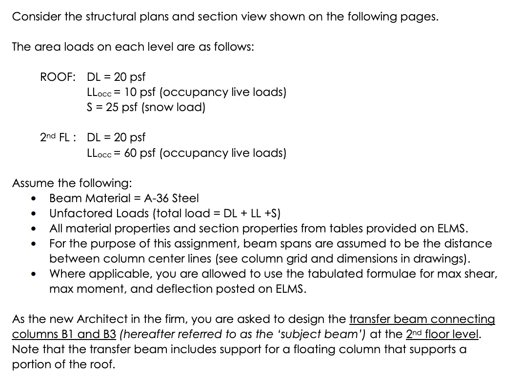Solved 1. Use the plans, section view and area loads to | Chegg.com