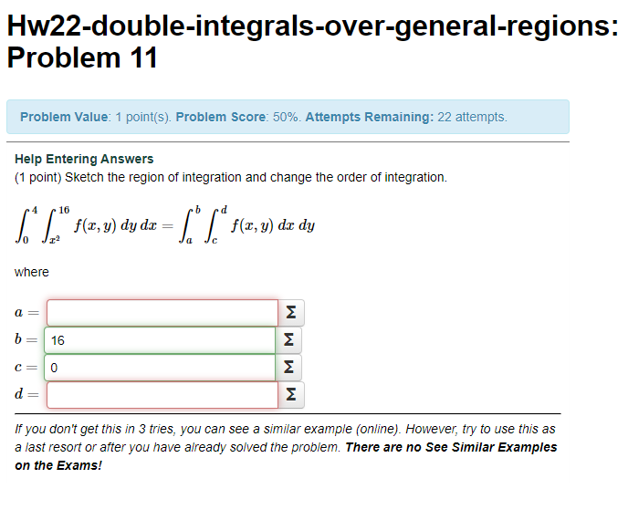 Solved Hw22-double-integrals-over-general-regions: Problem | Chegg.com