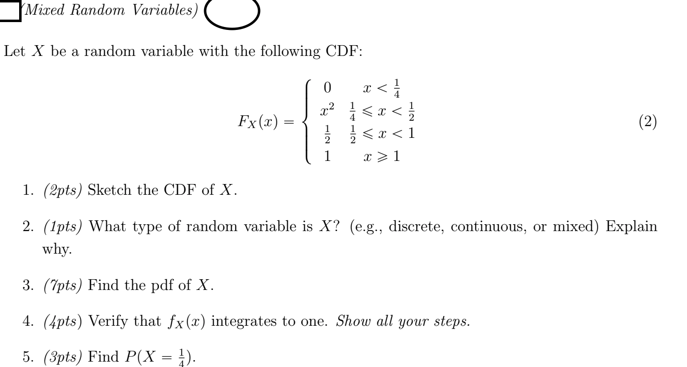Solved Mixed Random Variables) Let X be a random variable | Chegg.com