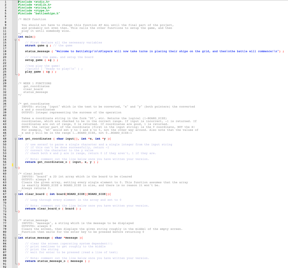 Solved Battleships in C Code - Please help code the blow | Chegg.com