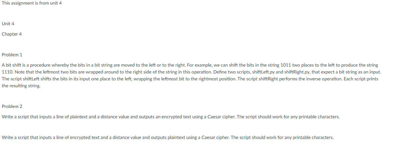 Solved Problem 1 A Bit Shift Is A Procedure Whereby The Bits 