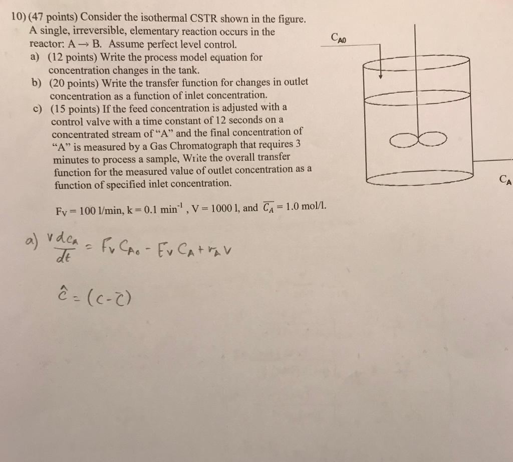10) (47 points) Consider the isothermal CSTR shown in | Chegg.com