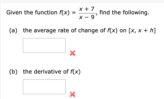 Solved Given the function f(x)=x+7x-9, ﻿find the | Chegg.com