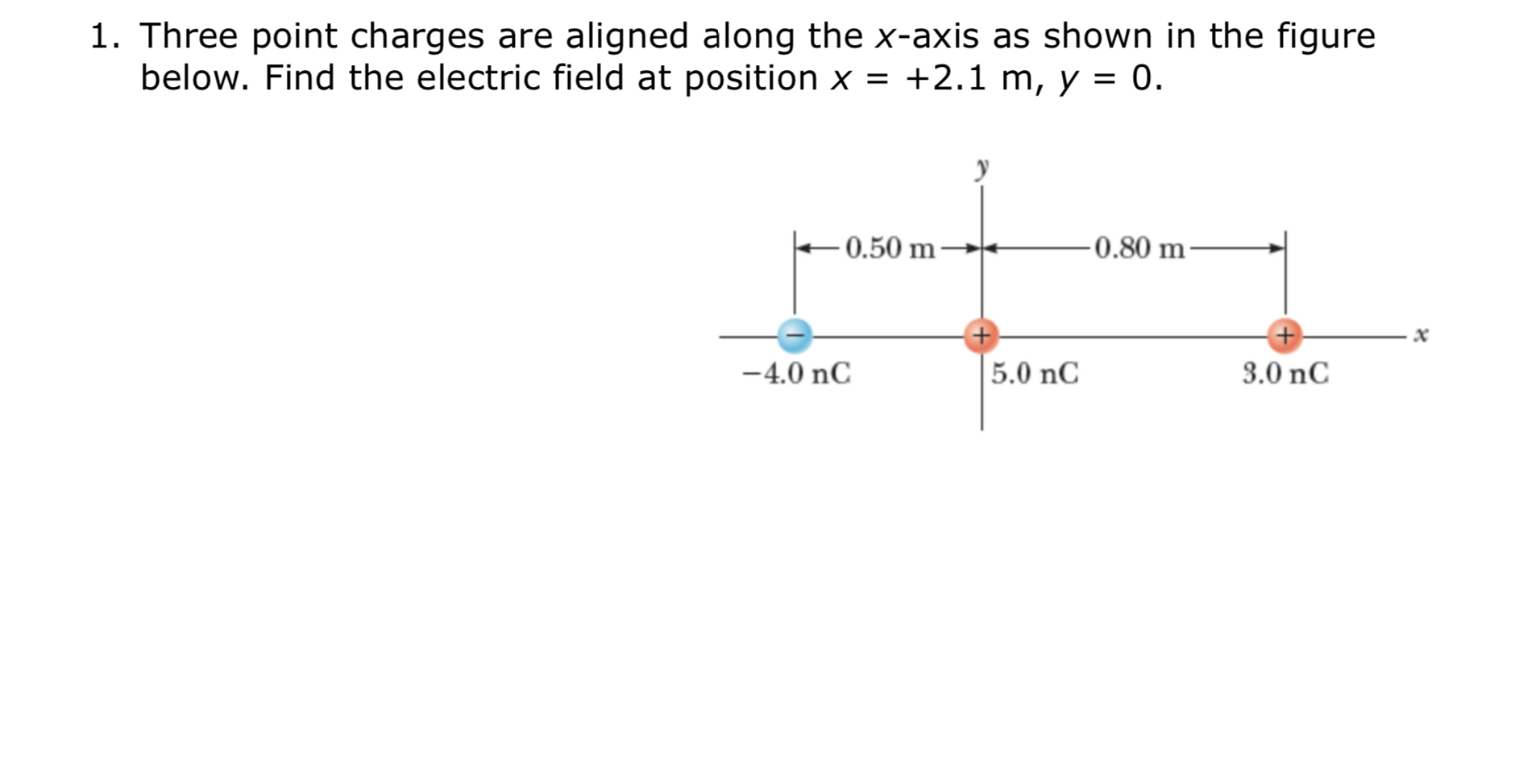 Solved 1. Three point charges are aligned along the x-axis | Chegg.com