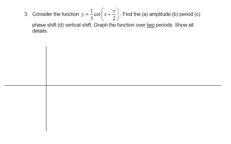 Solved 3. Consider the function y=31cot(x+2π). Find the (a) | Chegg.com