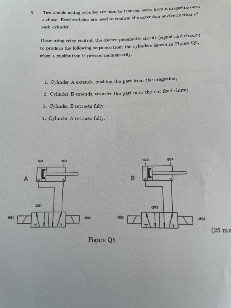 Solved 5. Two double acting cylinder are used to transfer | Chegg.com