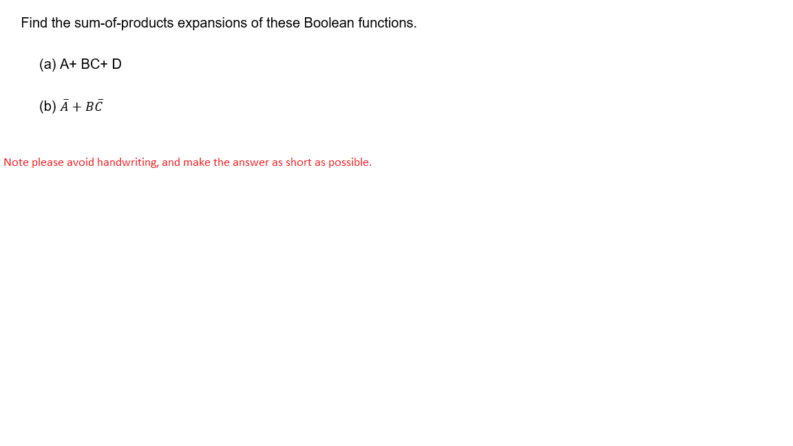 Solved Find The Sum Of Products Expansions Of These Boolean