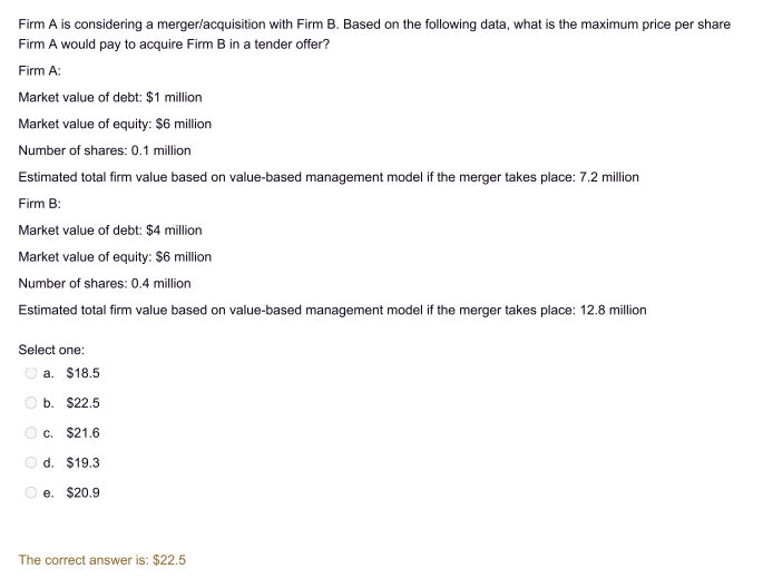 Solved Firm A is considering a mergerlacquisition with Firm | Chegg.com