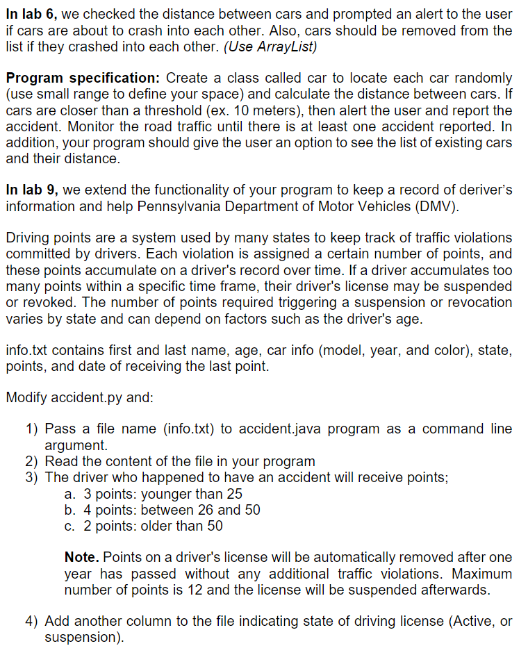 Solved Lab 6: Here we aim to check the distance between cars | Chegg.com