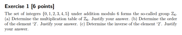 Solved Exercise 1 [ 6 points] The set of integers | Chegg.com