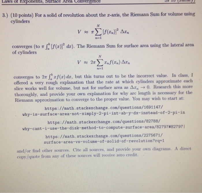 Solved Laws of Exponents, Surface Area Convergence 3.) (10 | Chegg.com