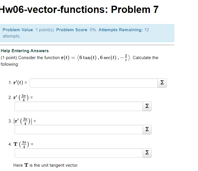 Hw06 Vector Functions Problem 7 Problem Value 1 