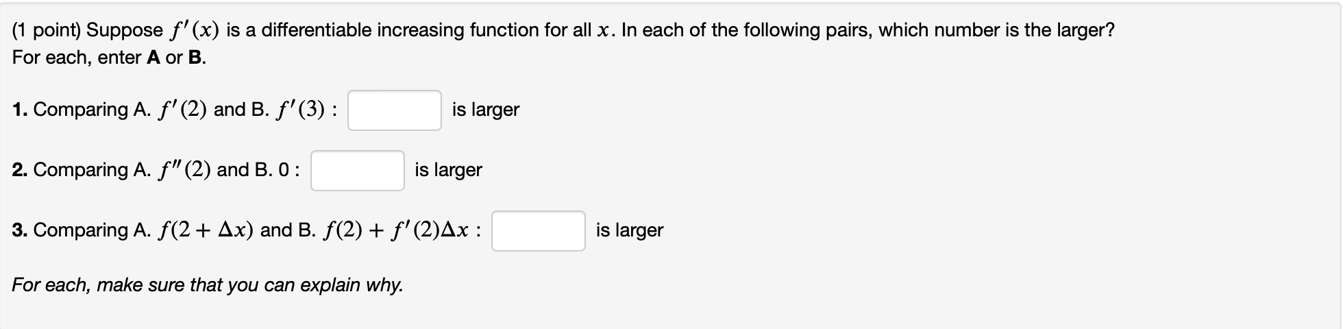 Solved (1 point) Suppose f′(x) is a differentiable | Chegg.com