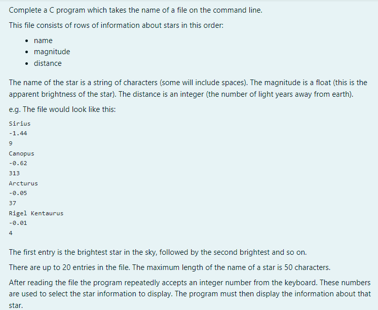 Solved Complete a C program which takes the name of a file | Chegg.com