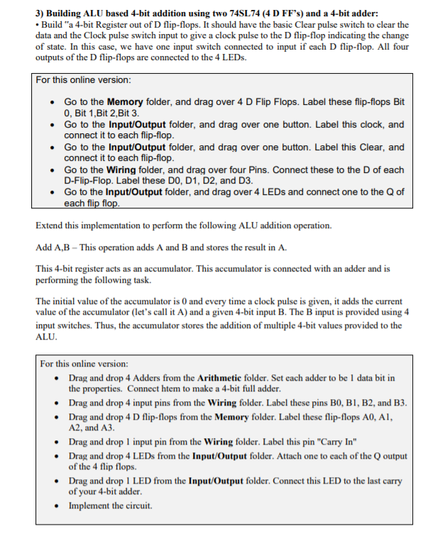 Solved 3) Building ALU based 4-bit addition using two 74SL | Chegg.com