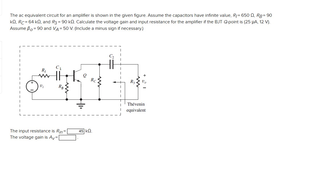Solved The ac ﻿equivalent circuit for an ﻿amplifier is | Chegg.com