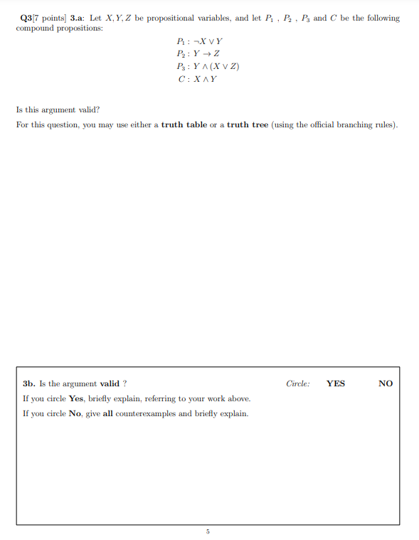 Solved Q3[7 points] 3.a: Let X,Y,Z be propositional | Chegg.com